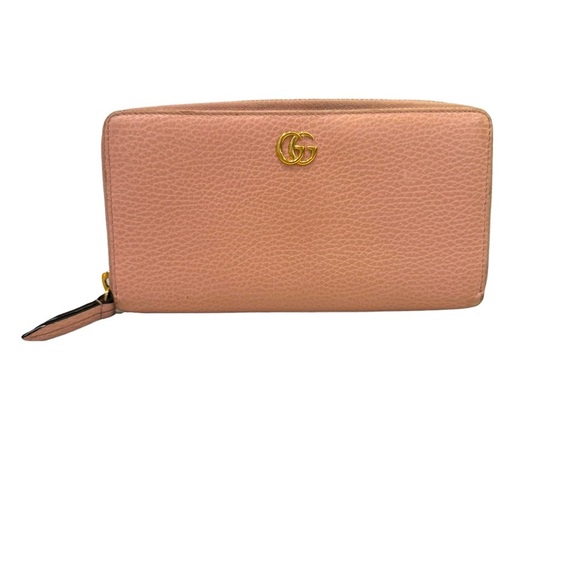 Gucci | Bags | Gucci Light Pink Marmont Pebbled Leather Zippy Wallet ...